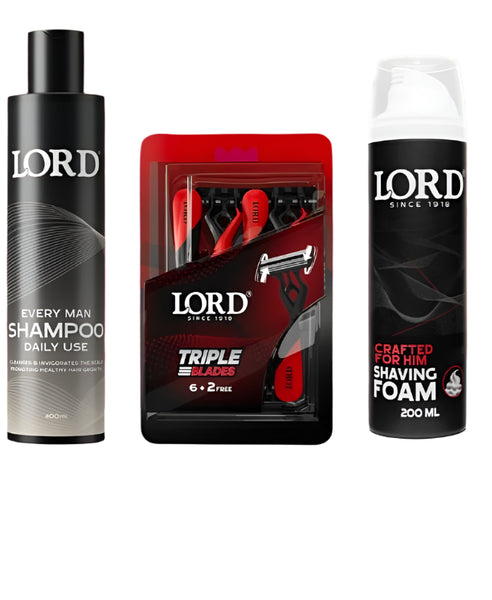 LORD SHAVING BOX (SHAMPOO+SHAVING FOAM+TRIPLE BLADES) | Anwar Store